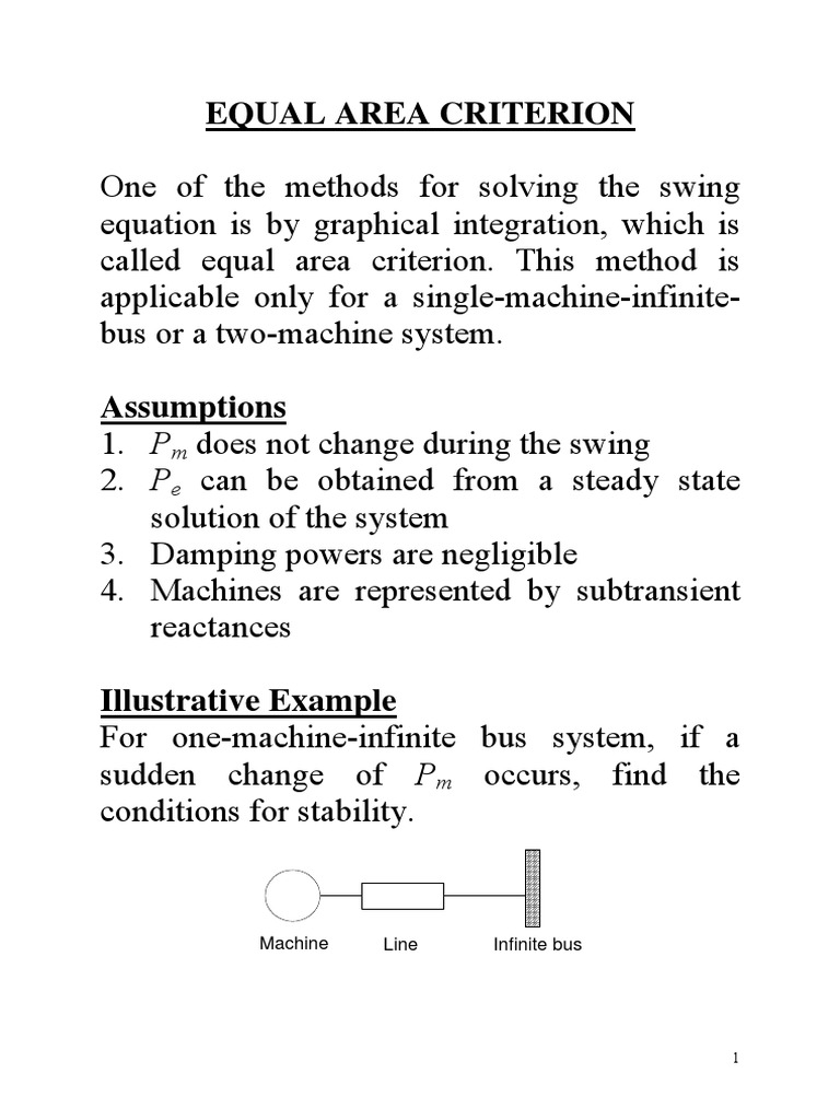 Equal Area Criterion: Machine Infinite Bus Line | PDF | Ordinary Differential Equation | Equations