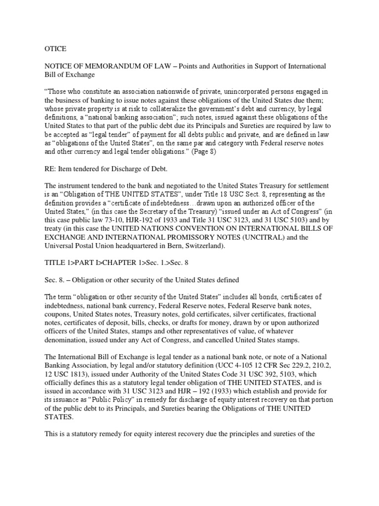 13 Page Memprandum of Law Bonded Promissory Note | PDF | Legal Tender ...