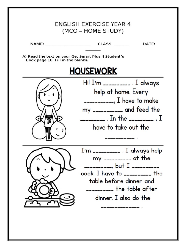 English Exercise Year 4 (Mco - Home Study) : NAME: - CLASS: - Date ...
