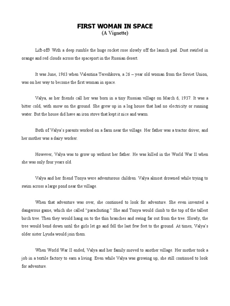 Sample Vignette - Valentina Tereshkova | PDF | Astronauts | Spaceflight