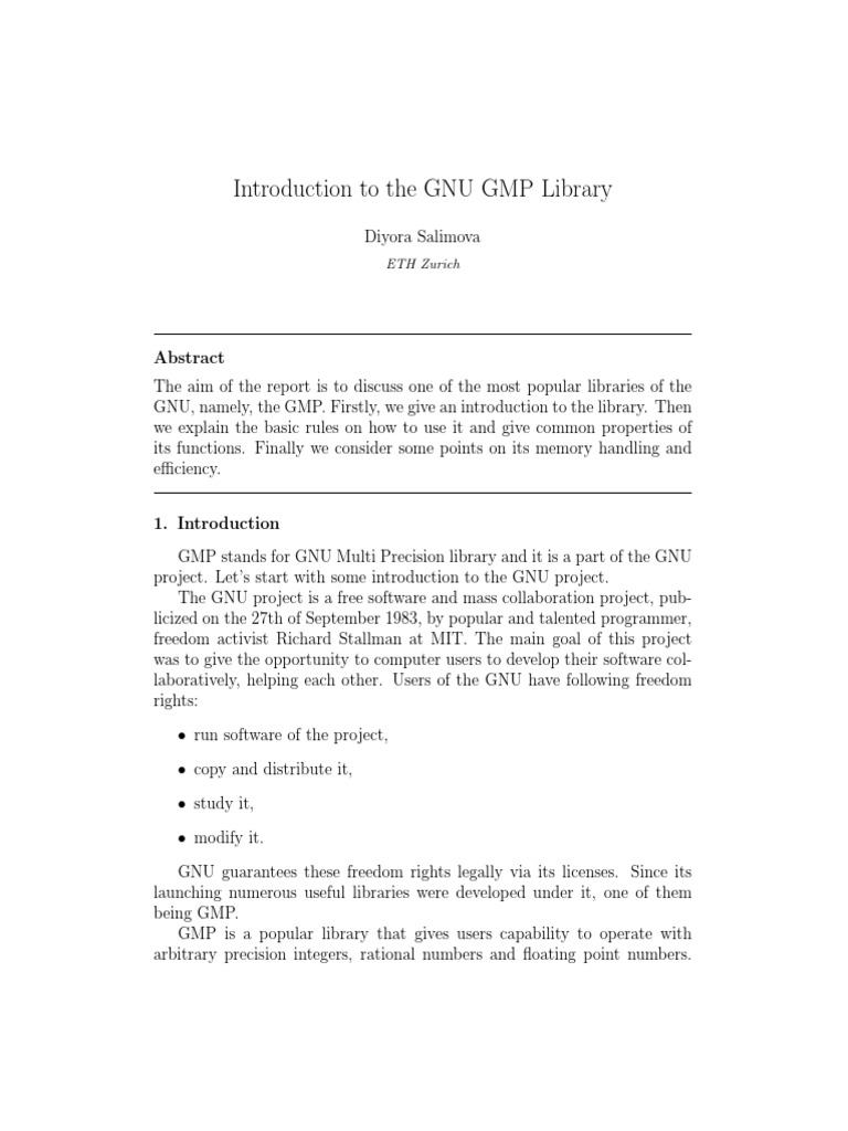 Introduction To The GNU GMP Library | PDF | Gnu | Library (Computing)