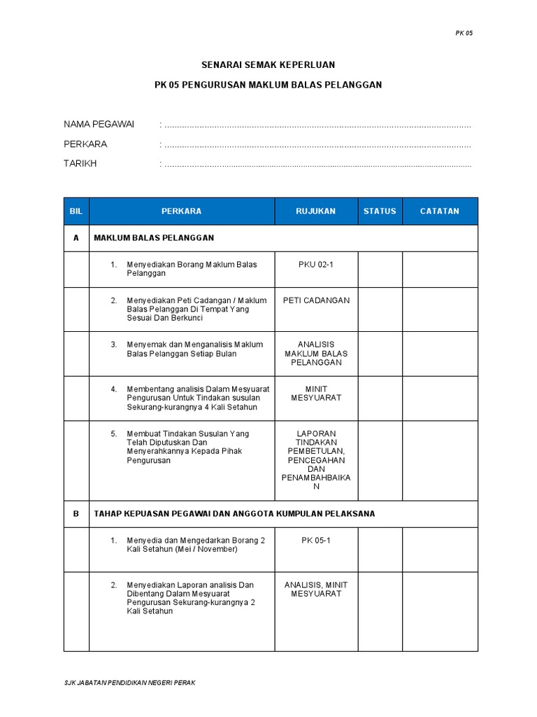 Senarai Semak PK 05 | PDF