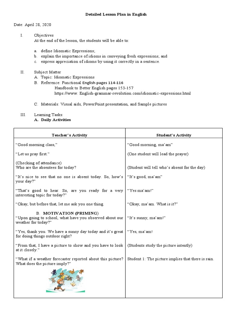 Detailed Lesson Plan in English | PDF | Idiom | Semiotics