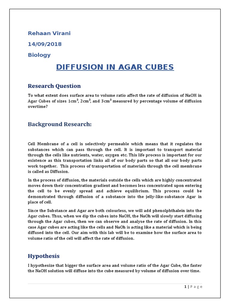 Diffusion in Agar Cubes | PDF | Volume | Surface Area