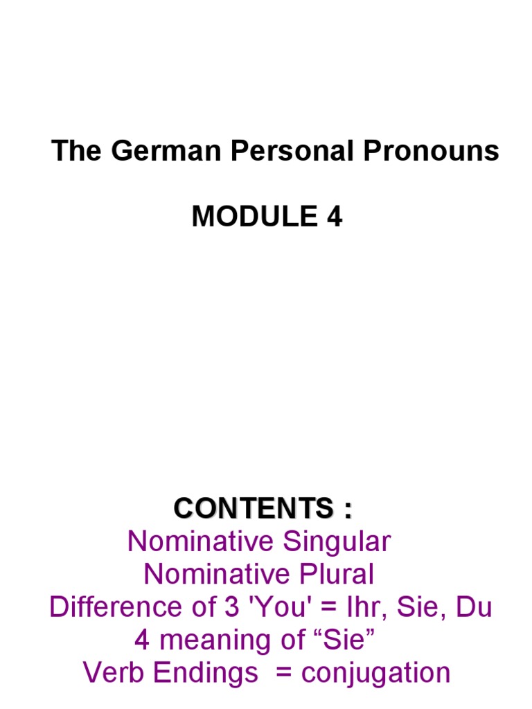 The German Personal Pronouns | PDF | Grammatical Number | Syntactic ...
