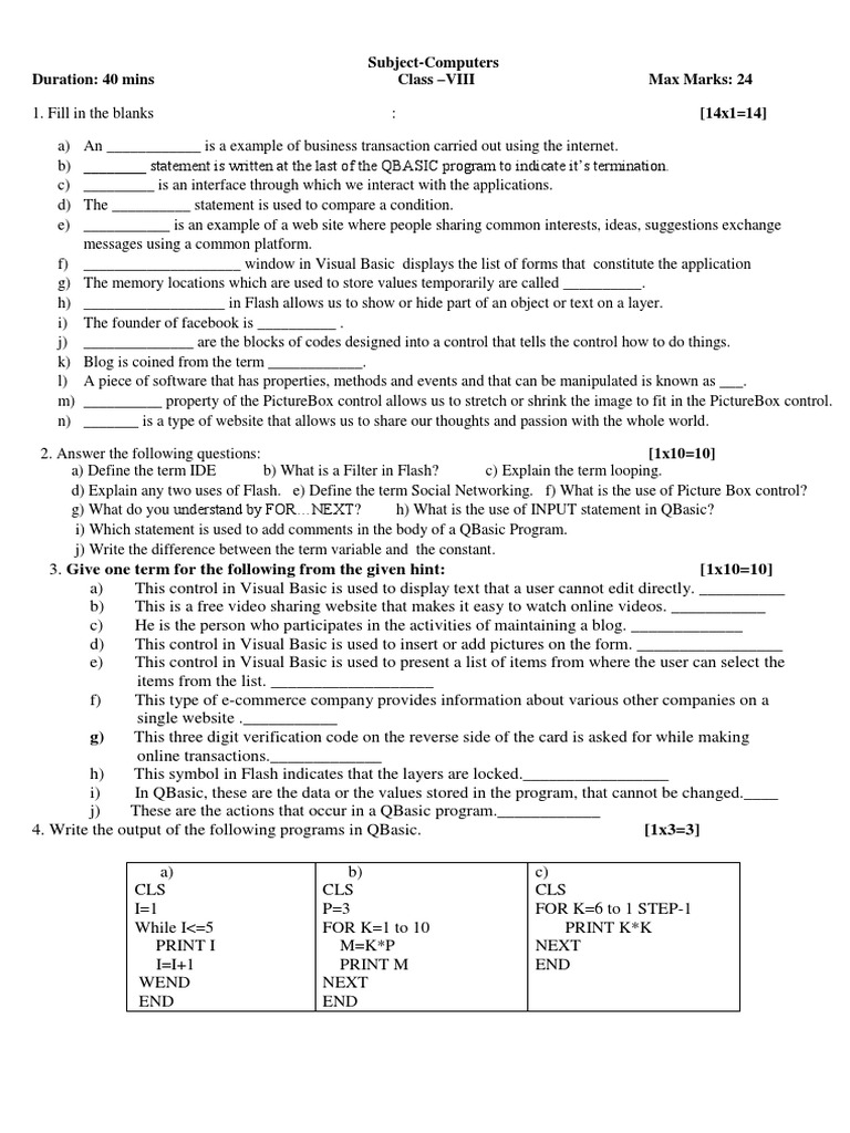 Class VIII Computer Practice | PDF | Application Software | Basic