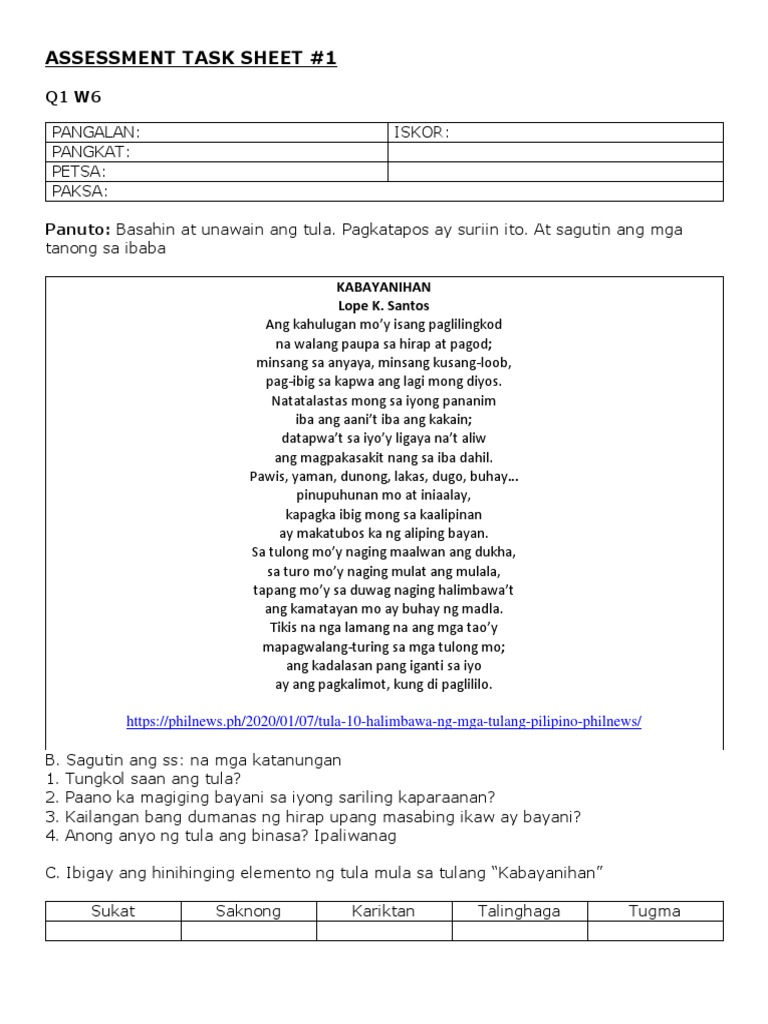 Assessment Task Sheet q1 w6 | PDF