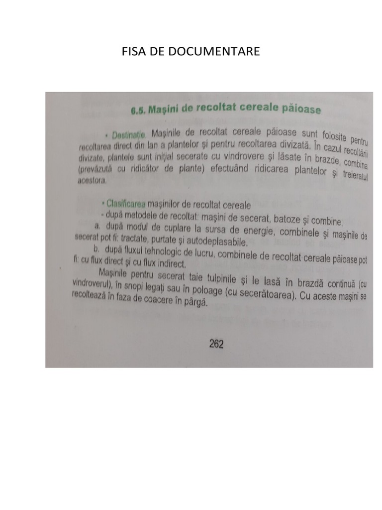 Fisa de Documentare - Partile Masinilor de Recoltat | PDF
