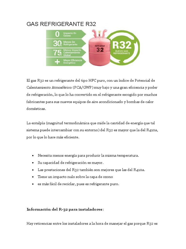 Ventajas del Gas Refrigerante R32 | PDF | Refrigeración | Aire ...