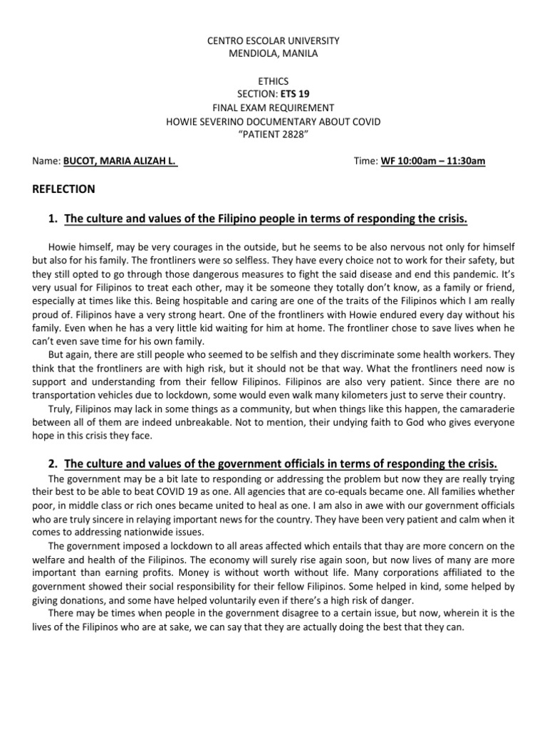 Bucot, Ets19 - Final Exam - Reflection On Howie Documentary | PDF | Wellness | Medical