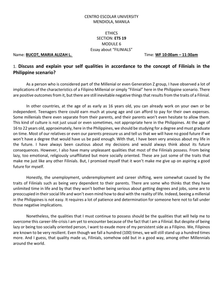 Bucot, Ets19 - Filinials | PDF | Millennials | Philippines