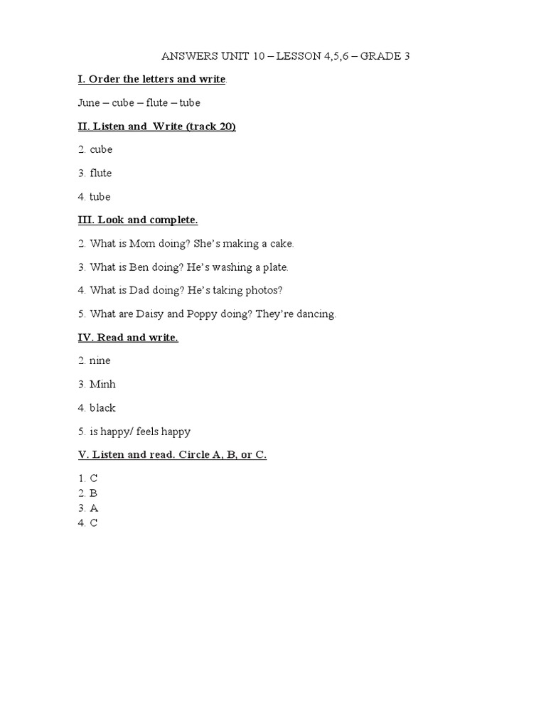 ANSWERS UNIT 10 - Lesson 4,5,6 | PDF