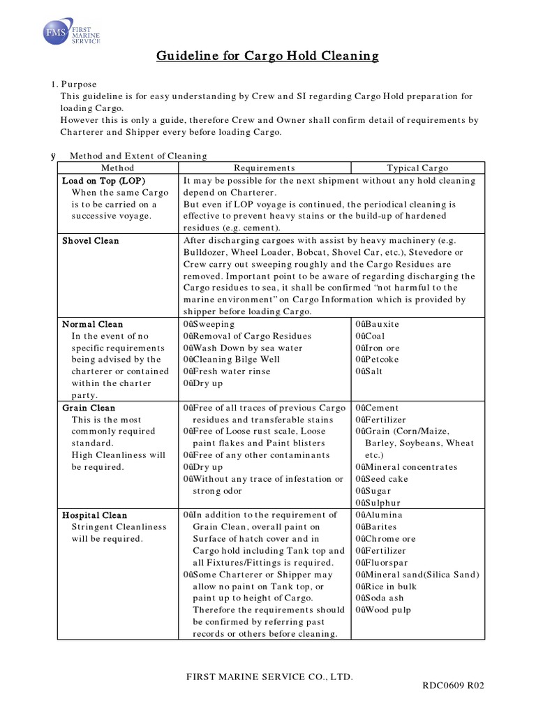 Guide to Ensuring Cargo Hold Cleanliness: A Comprehensive Matrix for ...