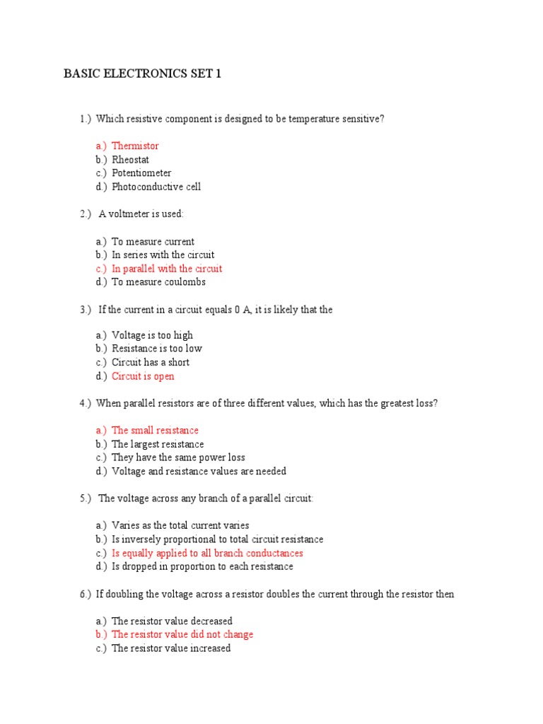 Mho Unit in Basic Electronics Quiz | PDF | Electrical Resistance And ...