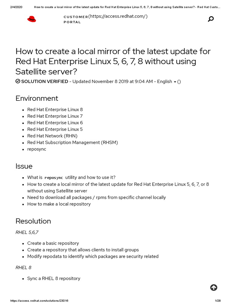 How To Create A Local Mirror of The Latest Update For Red Hat ...