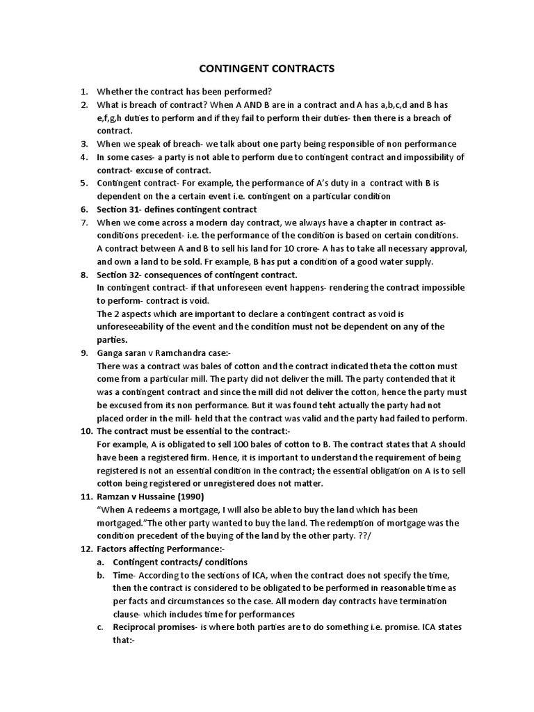 Contingent Contracts | PDF | Mortgage Law | Legal Concepts