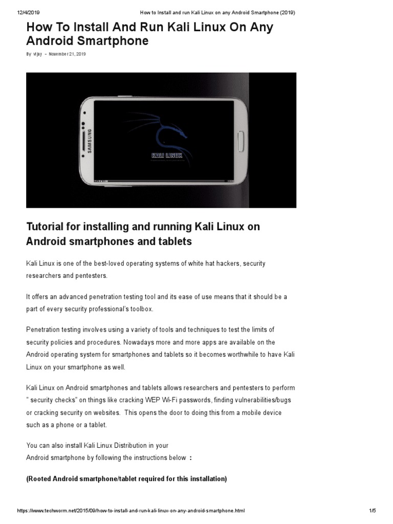 How To Install and Run Kali Linux On Any Android Smartphone (2019) PDF ...