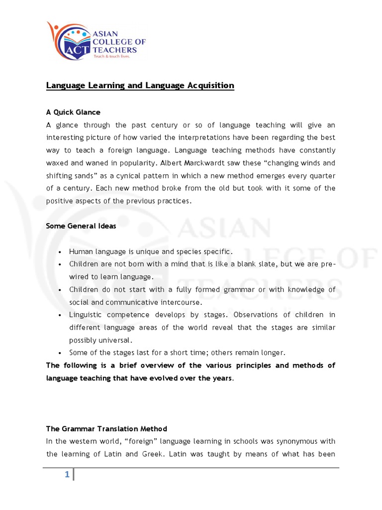 Language Learning VS Acquisition1 | PDF | Language Acquisition ...