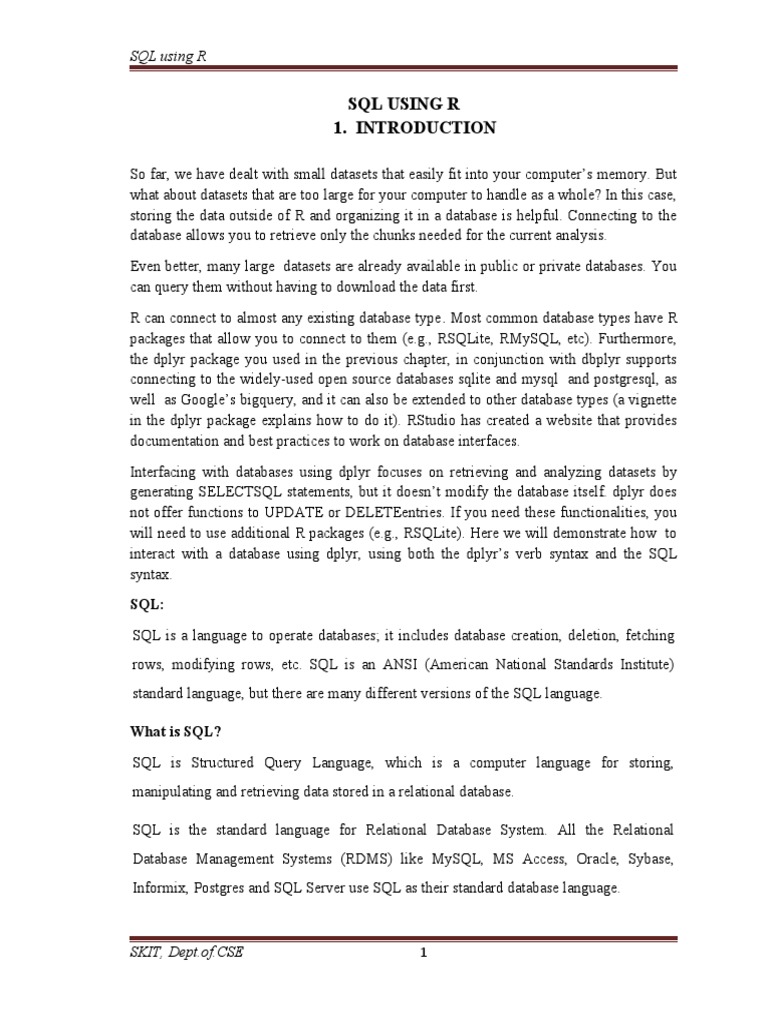 SQL Using R | PDF | Relational Database | Microsoft Access