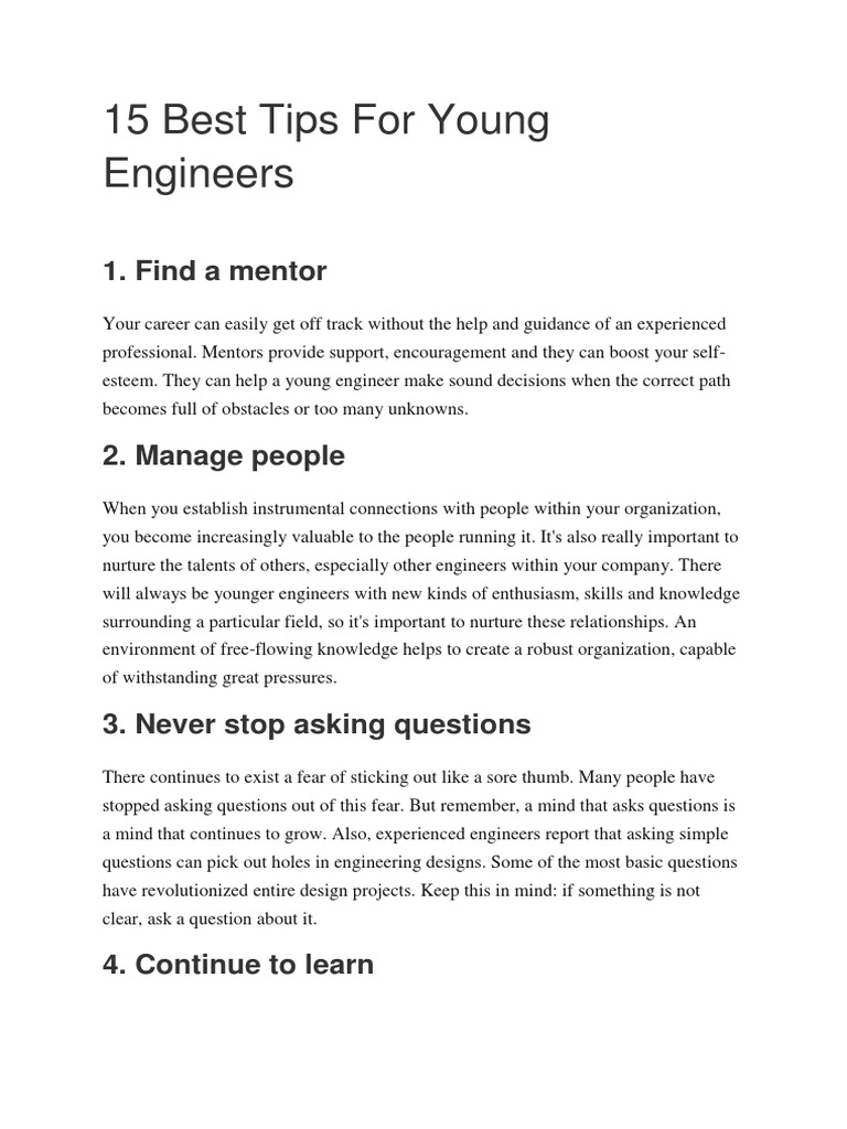 Top 15 Tips for Young Engineers | PDF | Linked In | Mentorship