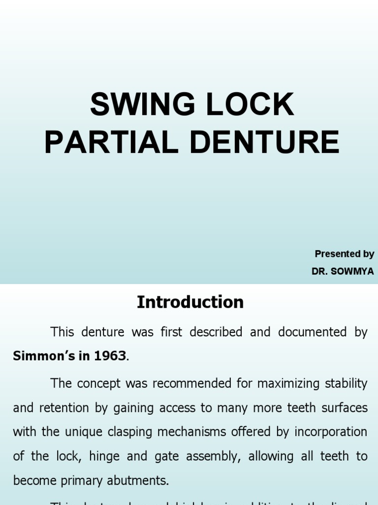 Swing Lock Partial Denture SOWMYA | PDF | Dentures | Mouth