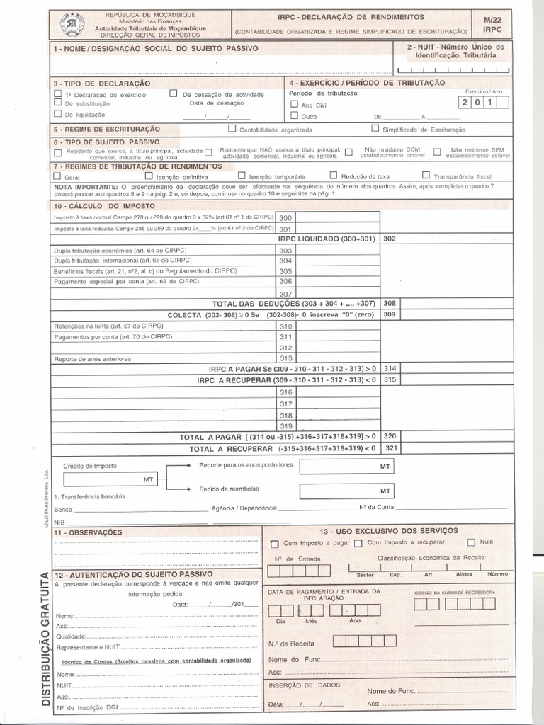 Modelo 22 - IRPC - Declaração de Rendimentos PDF | PDF