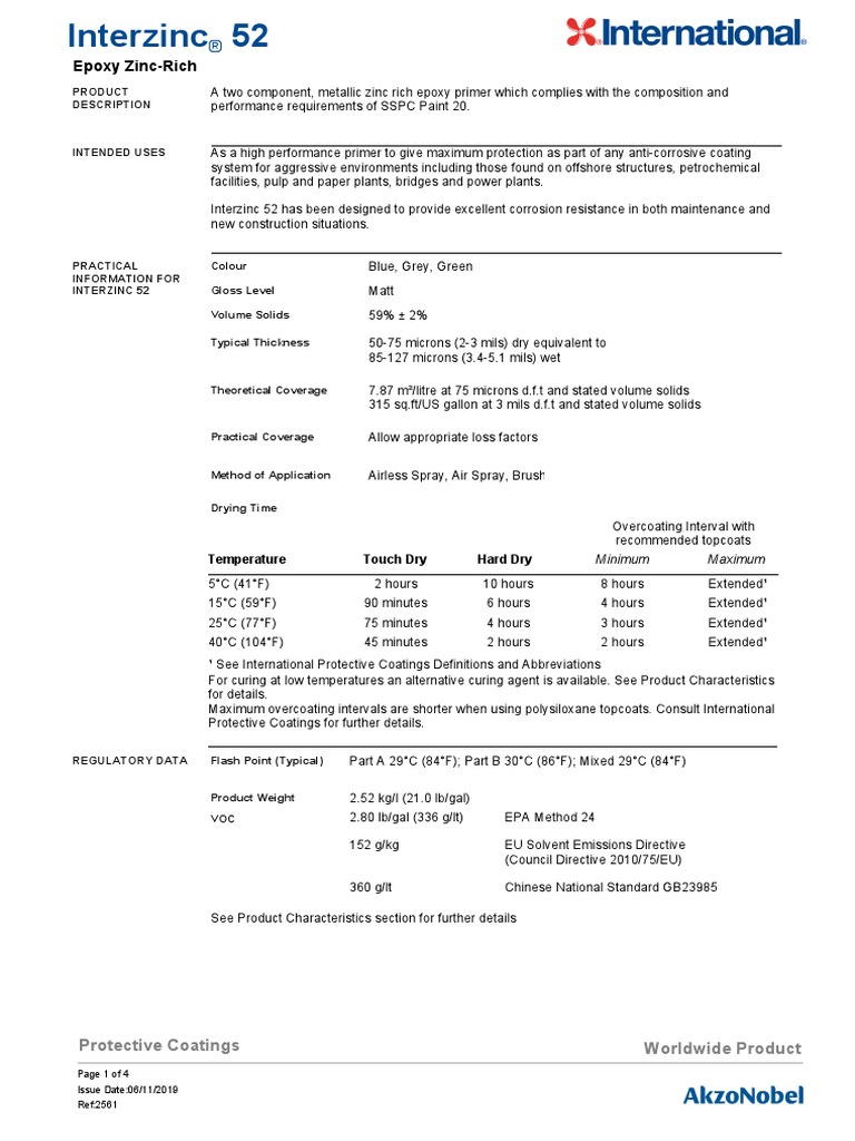 Interzinc - 52 (Primer) | PDF | Paint | Epoxy