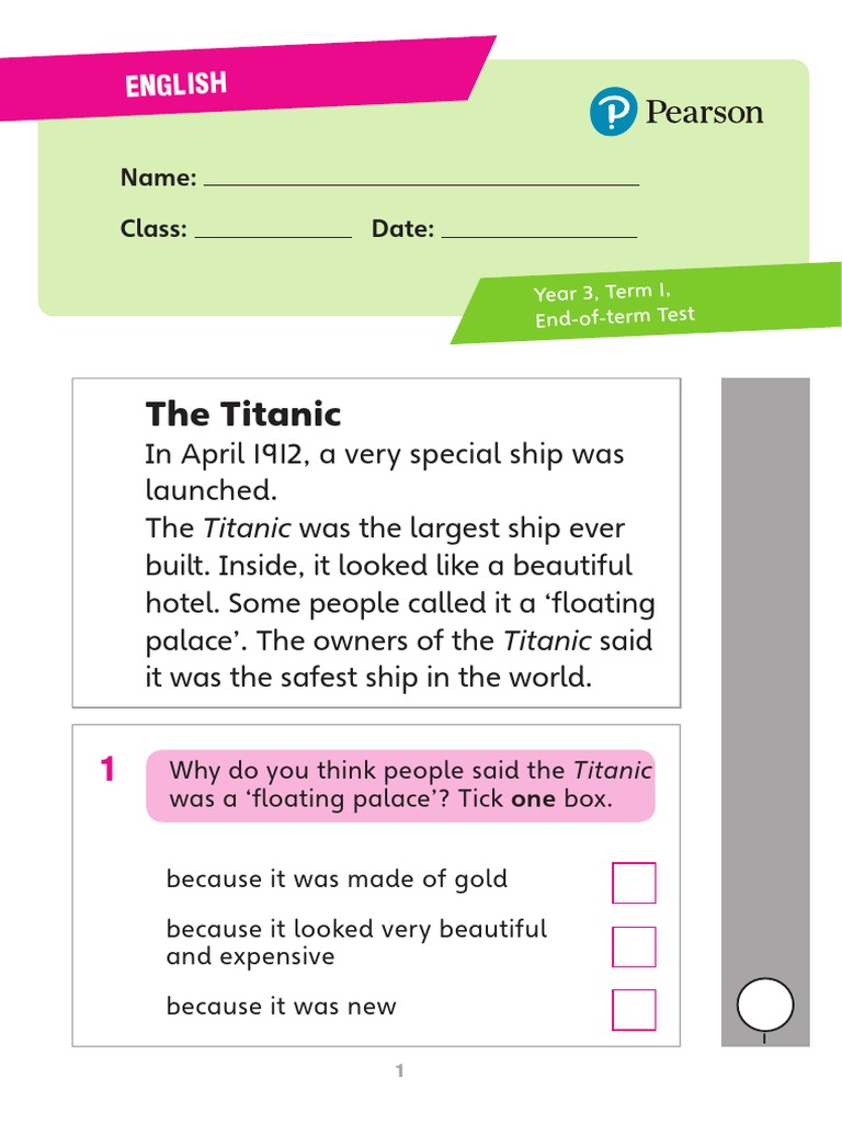 Ip PT Ip English Y3 T1eot PDF | PDF | Rms Titanic | Ships