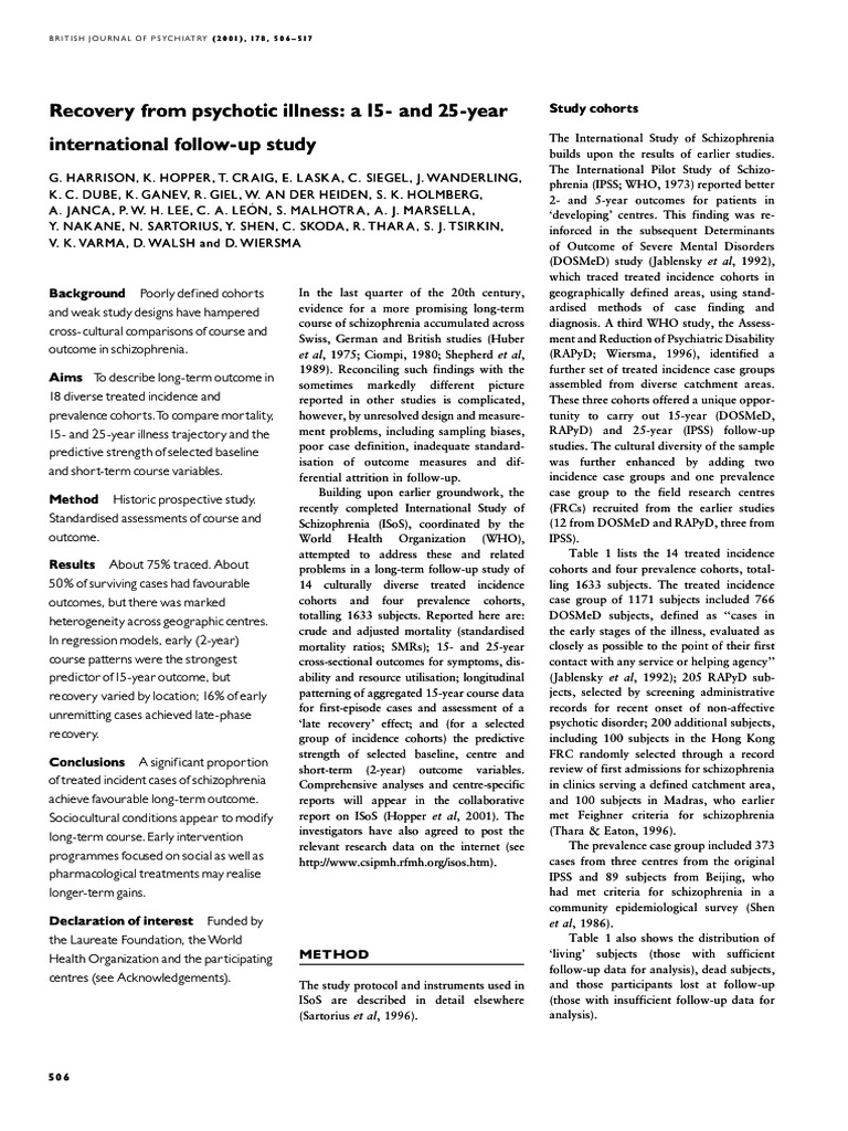Recovery From Psychotic Illness A 15 and 25year International Followup ...