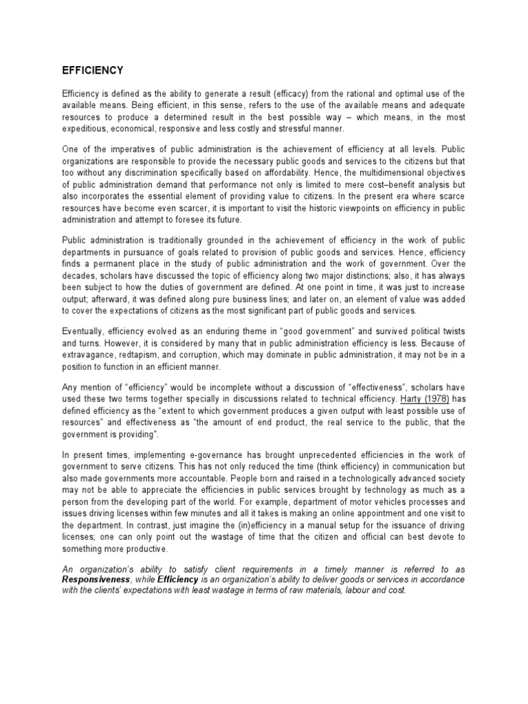 Efficiency VS Responsiveness | PDF | Efficiency | Public Administration