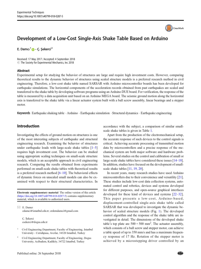 2018 Development Of A Low Cost Single Axis Shake Table Based On Arduino Pdf Spectral