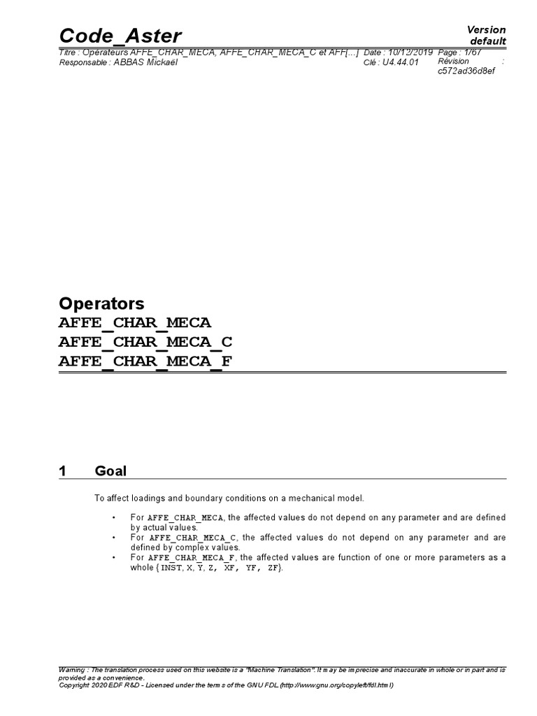 Code - Aster: Operators Affe - Char - Meca Affe - Char - Meca - C Affe - Char - Meca - F | PDF ...