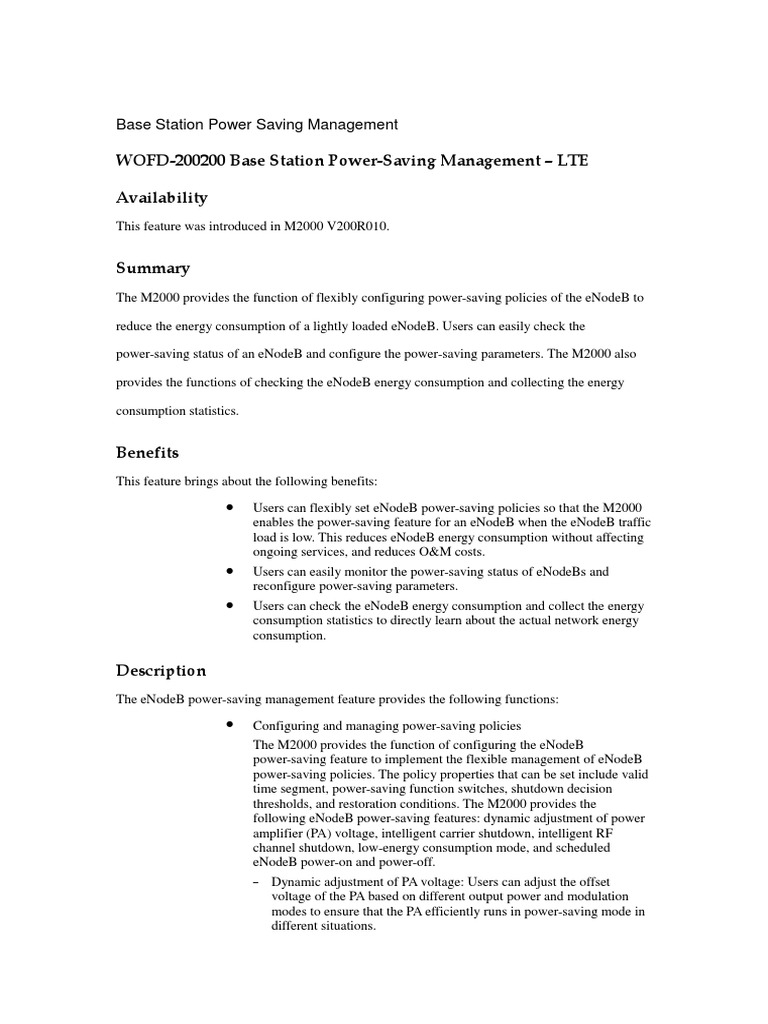 M2000 Power Saving Feature Discription | PDF | Energy Conservation ...