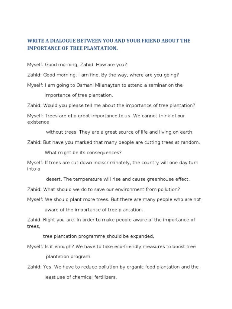 Write A Dialogue Between You and Your Friend About The Importance of ...