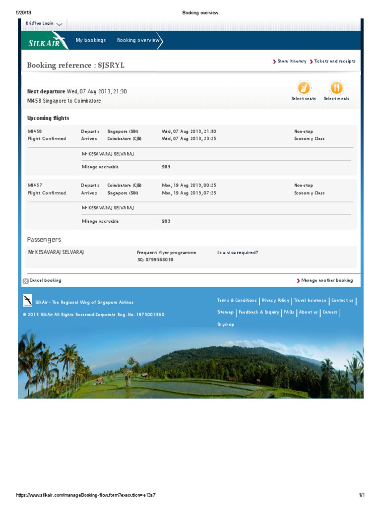 Booking Reference: 8JSRYL: My Bookings Booking Ov Erv Iew | PDF ...