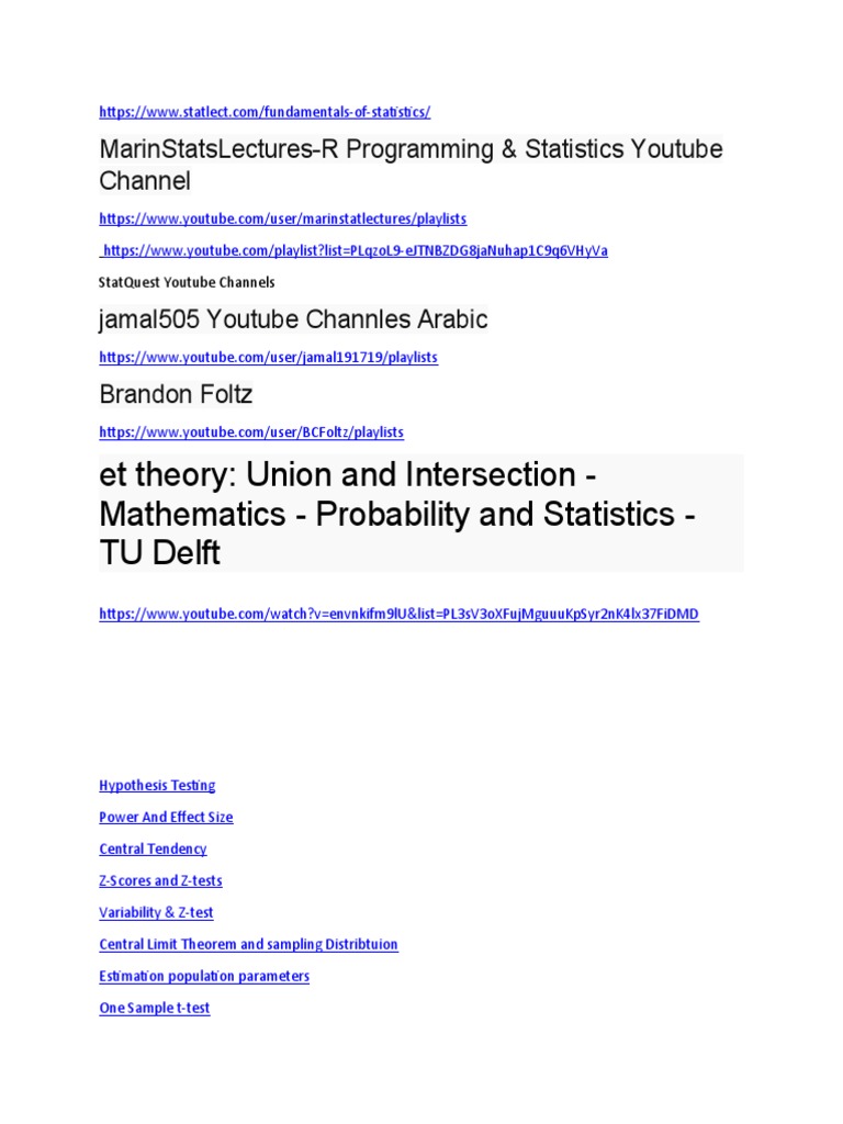 Et Theory: Union and Intersection - Mathematics - Probability and Statistics - TU Delft | PDF ...