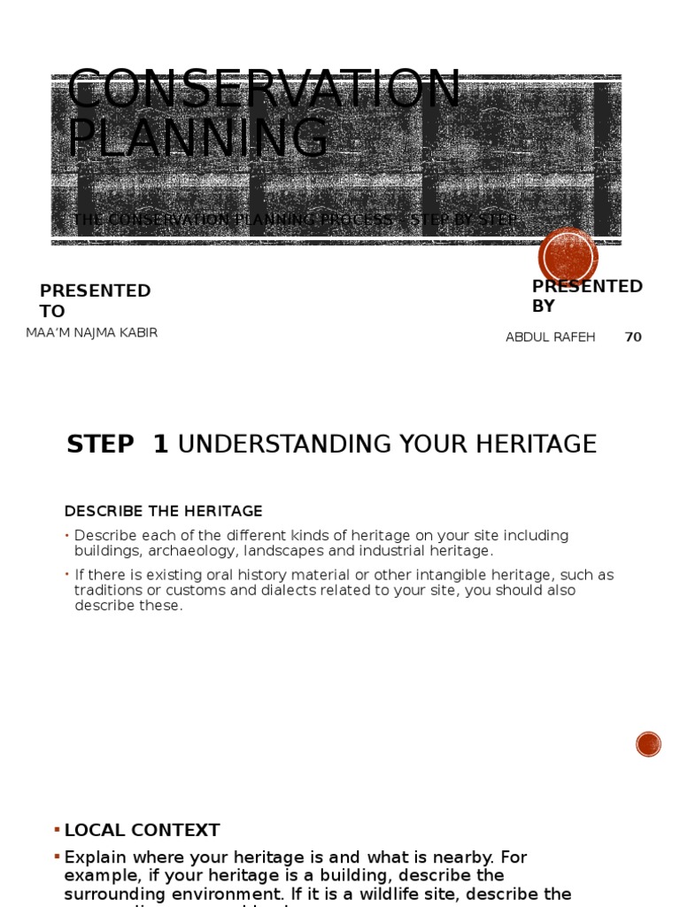 Conservation Planning Steps | PDF | Landscape | Archaeology