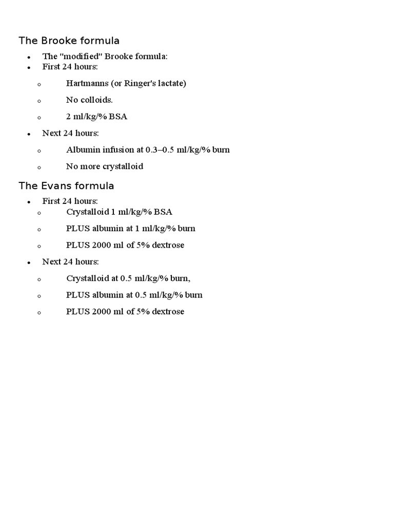 Burn Fluid Resuscitation Formulas | PDF