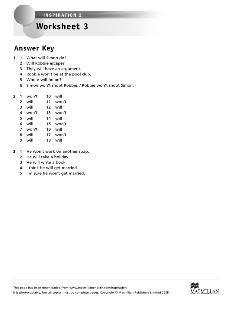 Worksheet 3: Answer Key | PDF