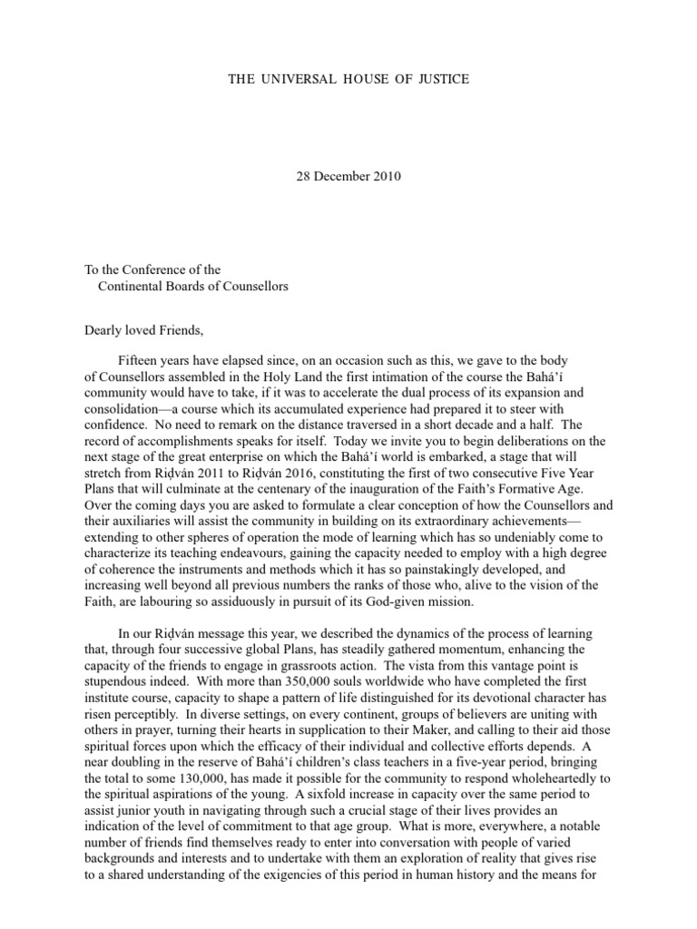 2010 Message to Bahá'í Counsellors | PDF