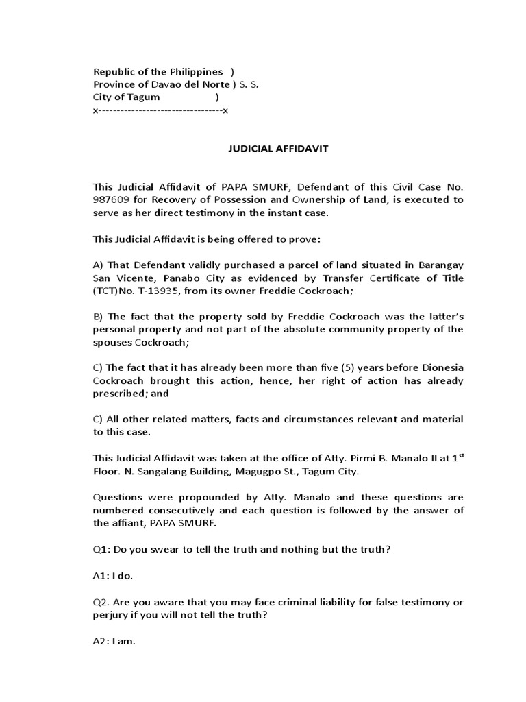 Judicial Affidavit of Defendnt | PDF | Affidavit | Perjury