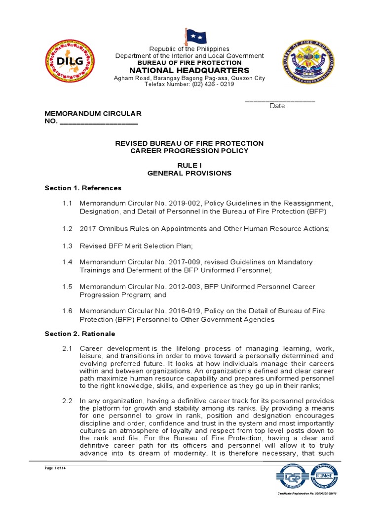 Revised BFP Career Progression Policy | PDF | Emergency Medical ...