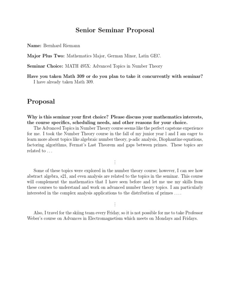 Advanced Number Theory Seminar Proposal | PDF