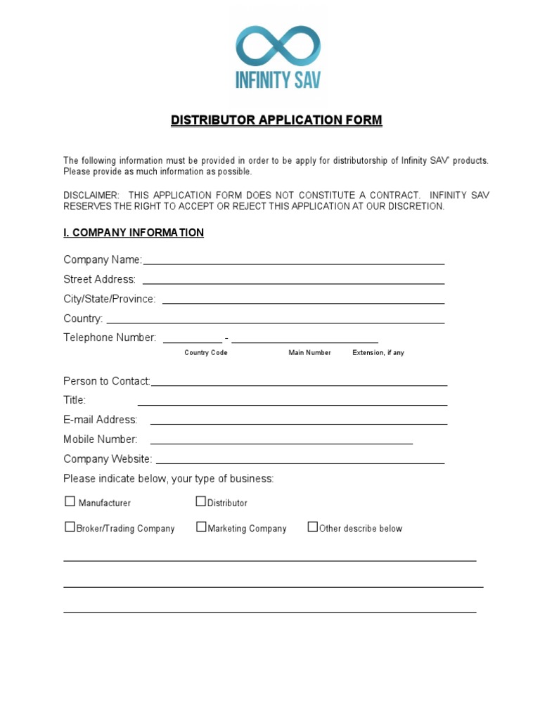 Distributor Application Form: I. Company Information | PDF | Government ...