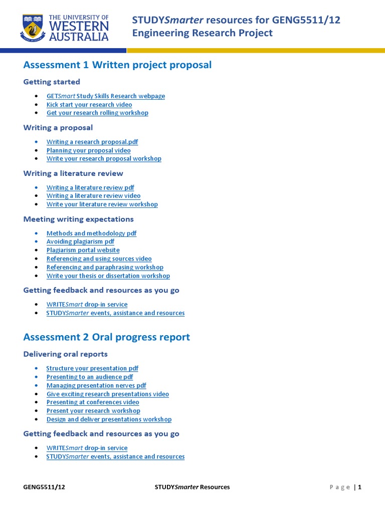 Assessment 1 Written Project Proposal: Studysmarter Resources For ...