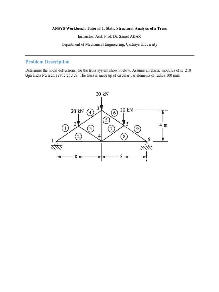 ANSYS Workbench Tutorial 1 | PDF | Truss | Young's Modulus