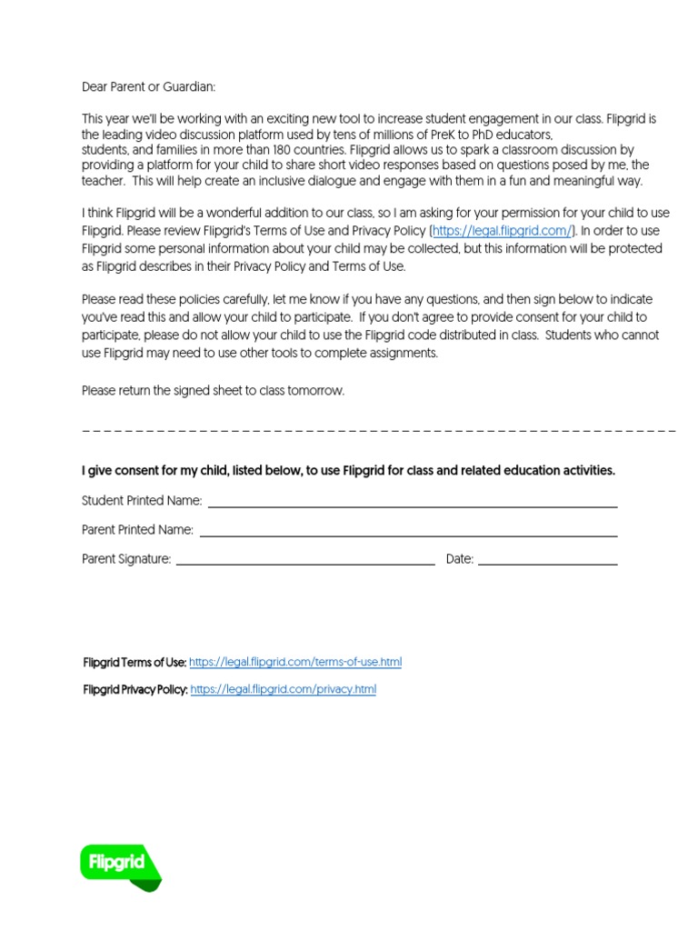 Flipgrid Consent Form PDF | PDF