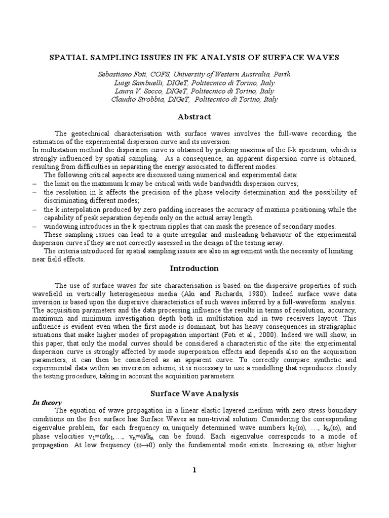 Spatial Sampling Issues in FK Analysis of Surface Waves | PDF | Normal Mode | Waves