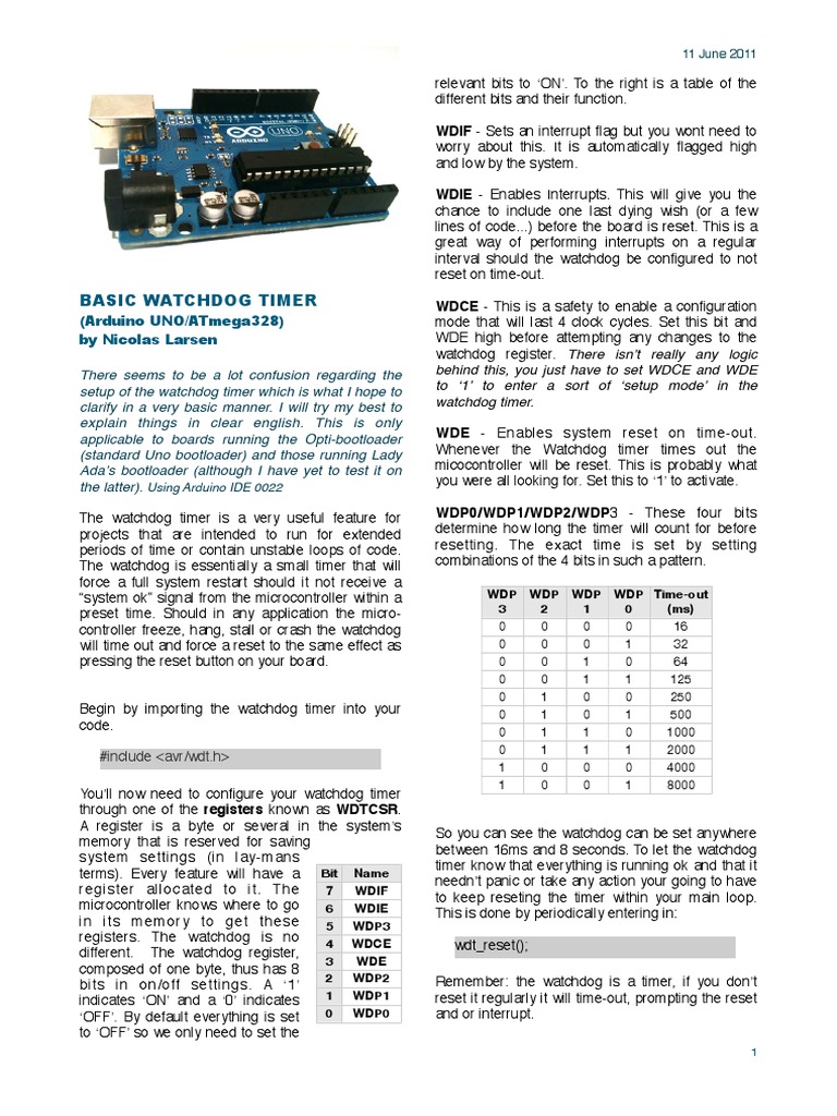 Basic Watchdog Timer: (Arduino Uno/Atmega328) by Nicolas Larsen | PDF ...