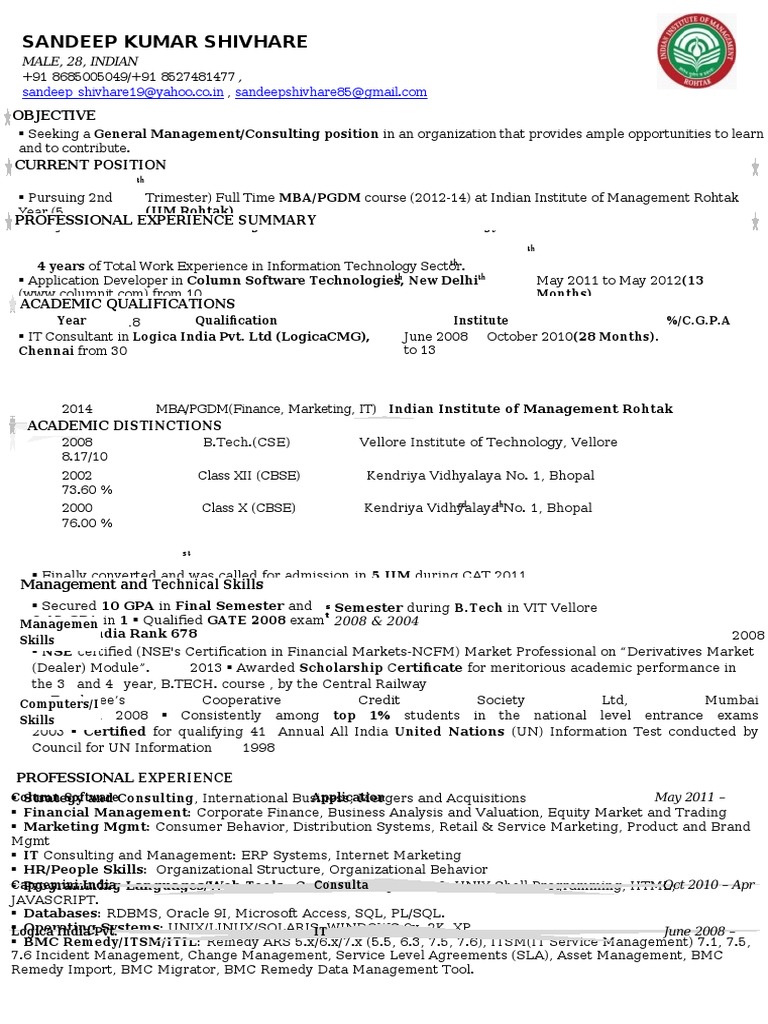 Sandeep Kumar Shivhare's Profile | PDF | It Service Management | Master ...
